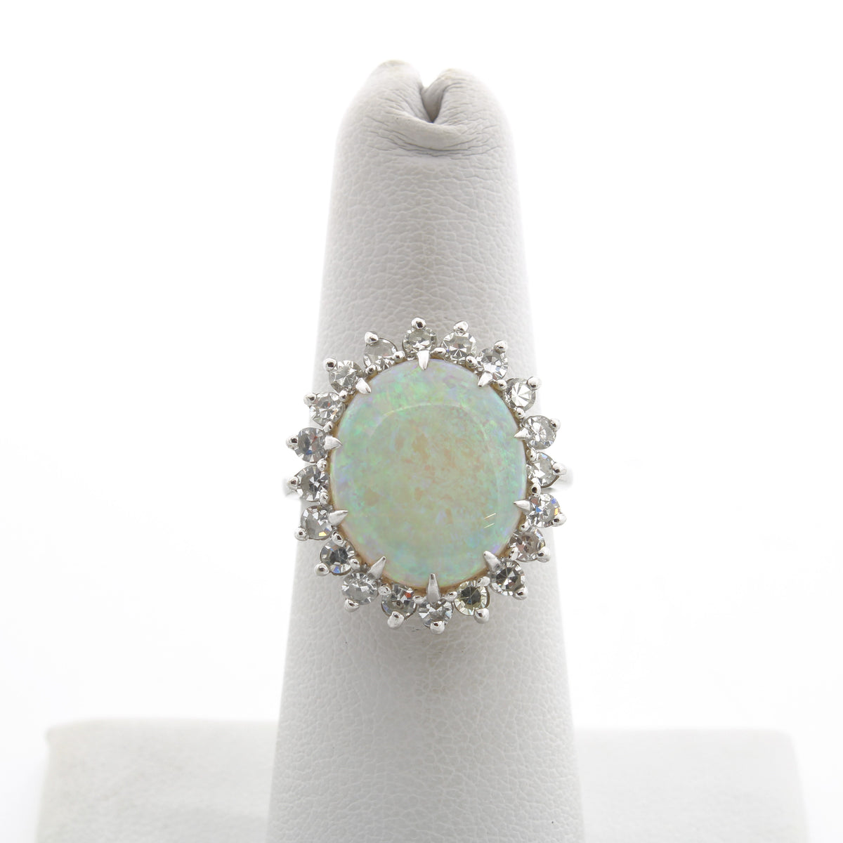 Vintage 14k White Gold Opal Single Cut Diamond Size 5.75 Ring #JB147-6 ...