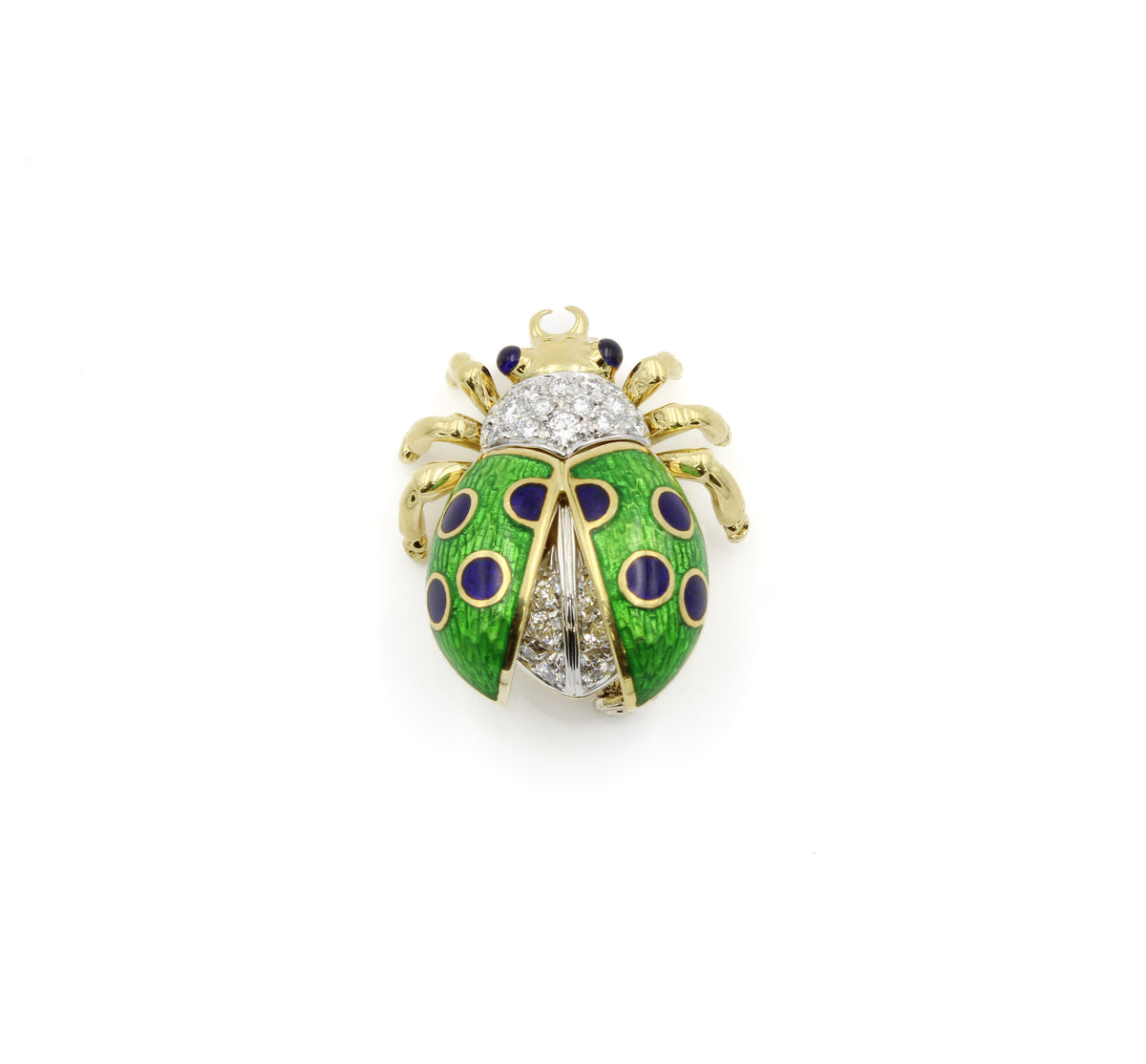 Tiffany & Co. 18k & Platinum Diamond Green Enamel Ladybug Pin Brooch ...